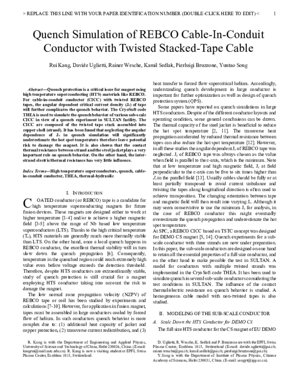 (PDF) Quench Simulation of REBCO Cable-in-Conduit Conductor With ...