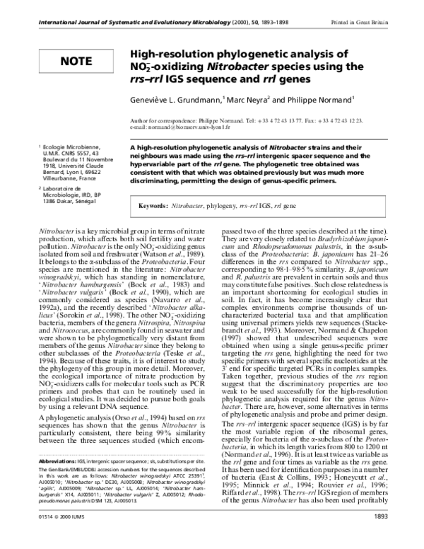 (PDF) High-resolution phylogenetic analysis of NO2--oxidizing ...