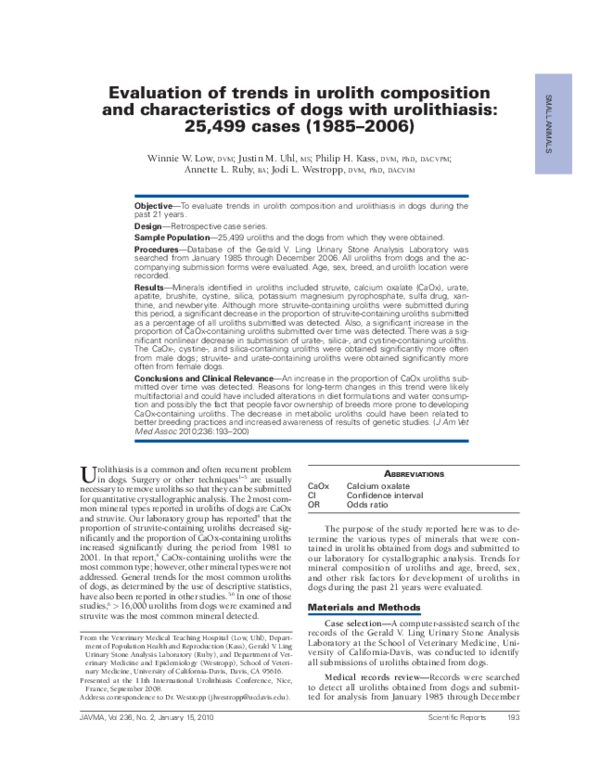 (PDF) Evaluation of trends in urolith composition and characteristics ...
