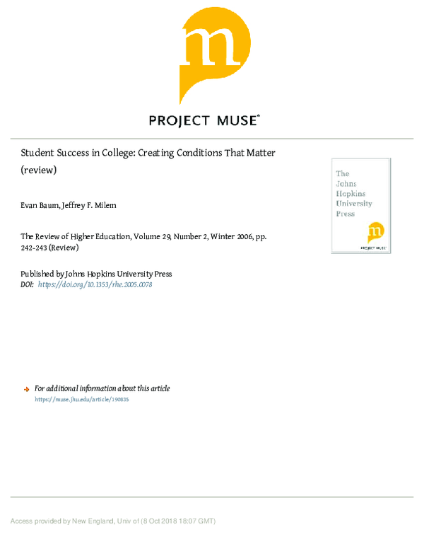 (PDF) Student Success in College: Creating Conditions That Matter