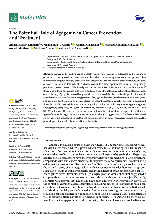 (PDF) The Potential Role of Apigenin in Cancer Prevention and Treatment