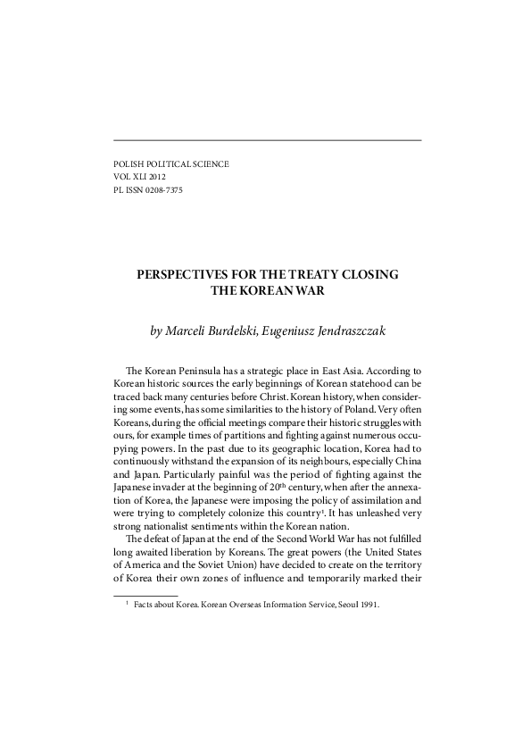(PDF) Perspectives for the Treaty Closing the Korean War