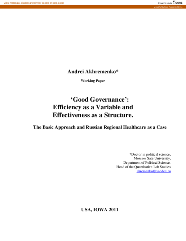 (PDF) ‘Good Governance’: Efficiency as a Variable and Effectiveness as ...