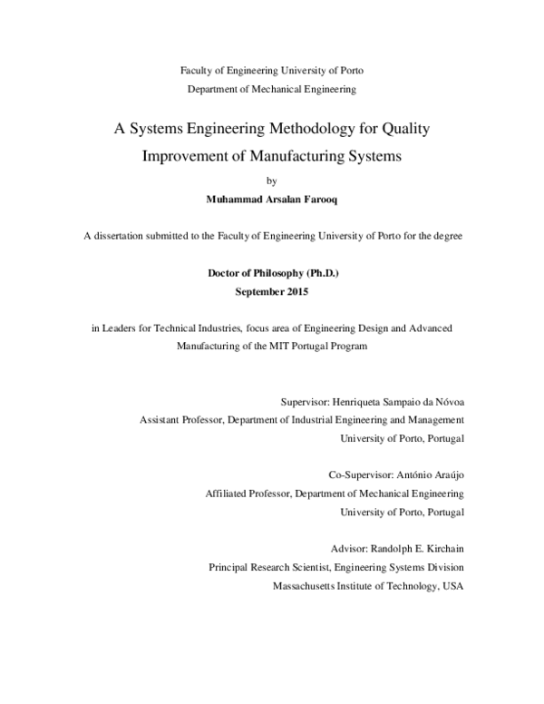 (PDF) A Systems Engineering Methodology for Quality Improvement of ...