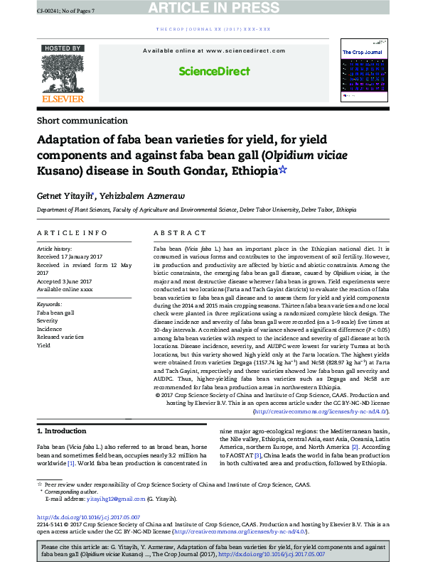 (PDF) Adaptation of faba bean varieties for yield, for yield components and against faba bean ...