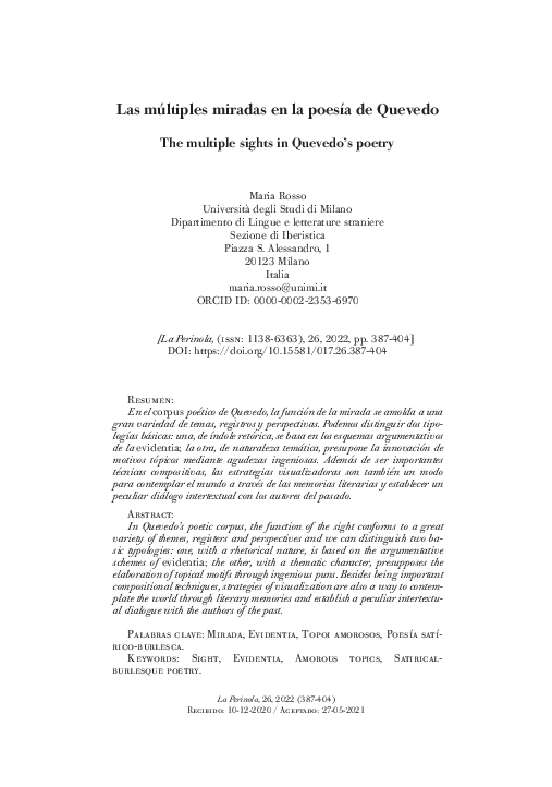 (PDF) Las múltiples miradas en la poesía de Quevedo The multiple sights ...