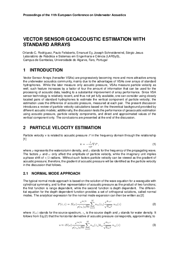 (PDF) Vector sensor geoacoustic estimation with standard arrays