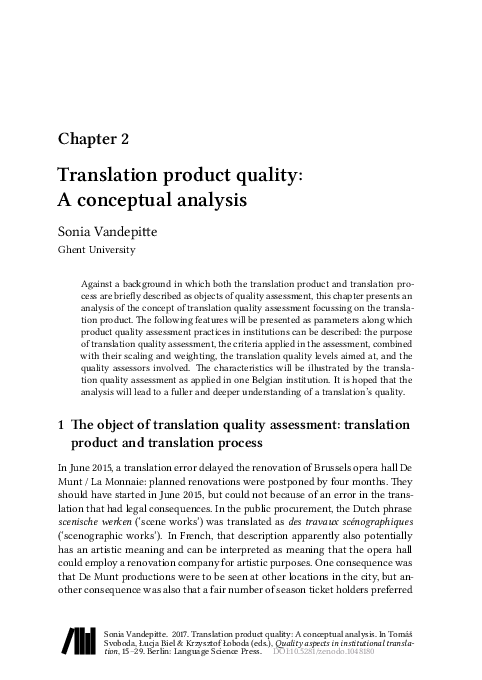 (PDF) Translation Product Quality: A Conceptual Analysis