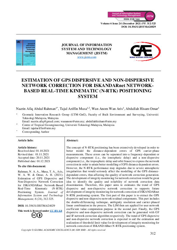 Estimation Of Gps Dispersive And Non Dispersive Network Correction For Iskandarnet Network Based 