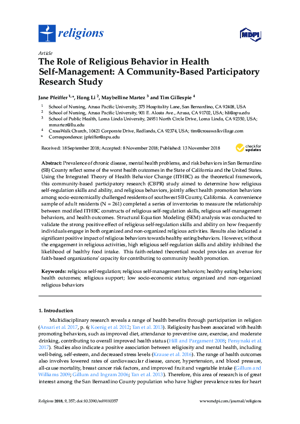 (PDF) The Role of Religious Behavior in Health Self-Management: A ...