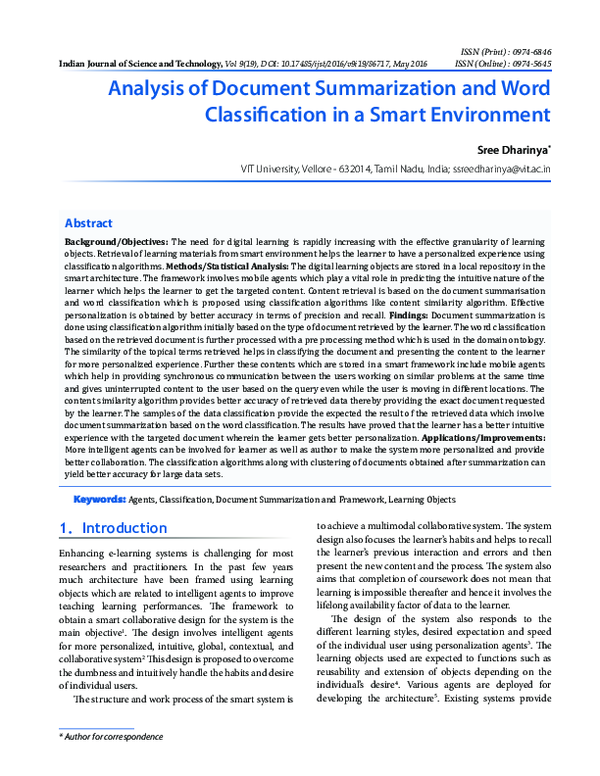(PDF) Analysis of Document Summarization and Word Classification in a ...