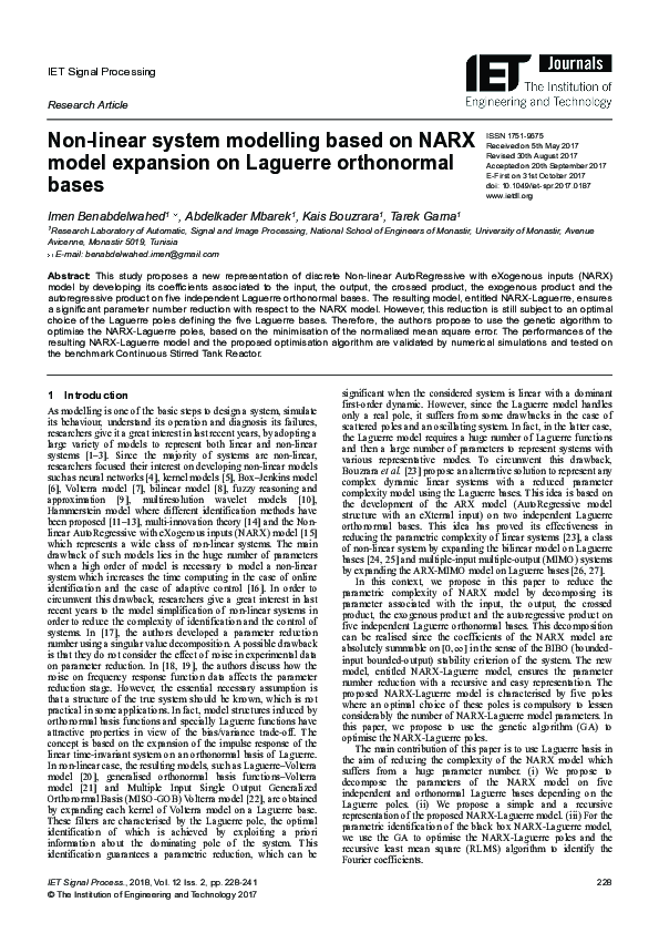 (PDF) Non‐linear system modelling based on NARX model expansion on ...