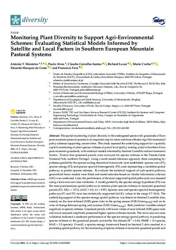 (PDF) Monitoring Plant Diversity to Support Agri-Environmental Schemes ...