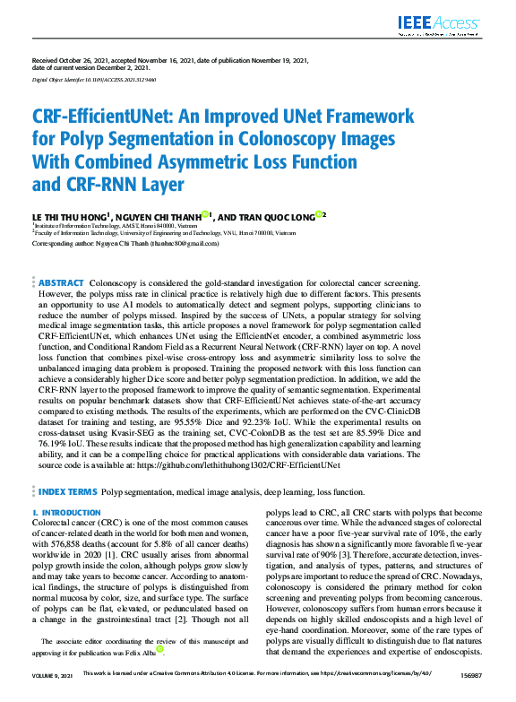 (PDF) CRF-EfficientUNet: An Improved UNet Framework for Polyp ...