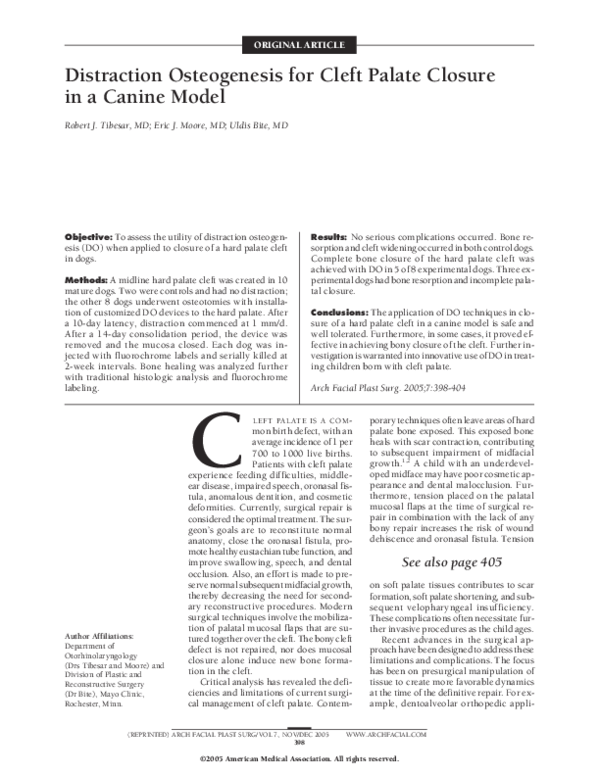 (PDF) Distraction Osteogenesis for Cleft Palate Closure in a Canine Model
