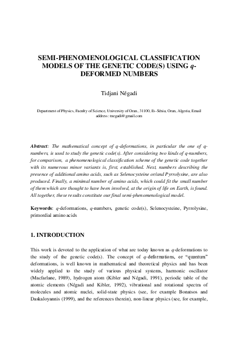 (PDF) Semi-phenomenological classification models of the genetic code(s ...