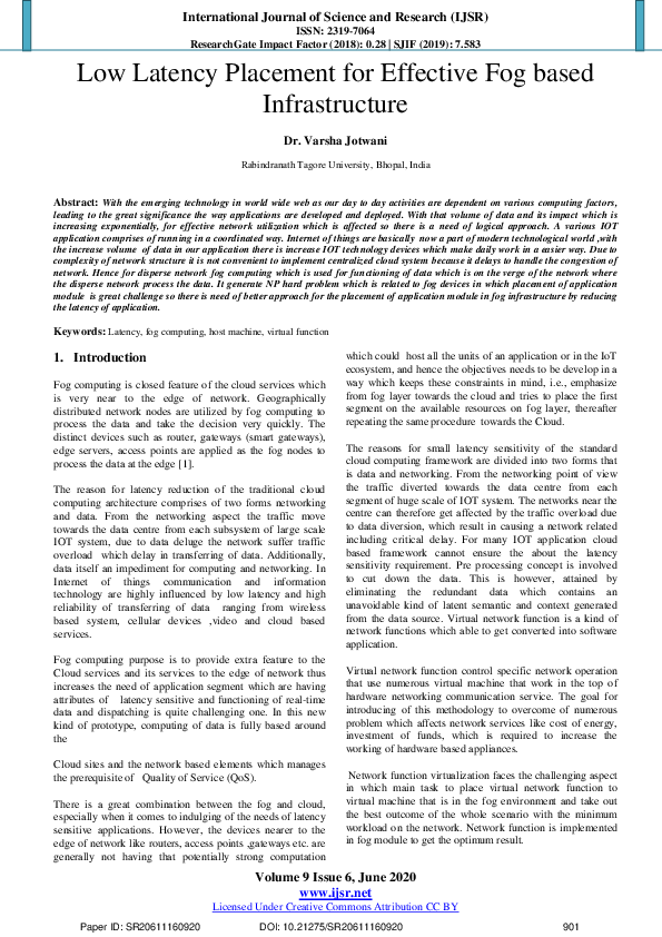 (PDF) Low Latency Placement for Effective Fog based Infrastructure