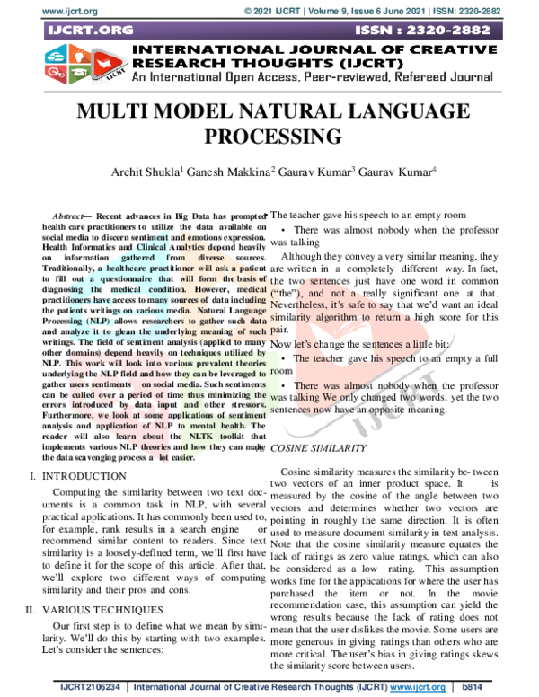 (PDF) Multi Model Natural Language Processing