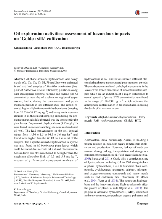 (PDF) Oil exploration activities: assessment of hazardous impacts on ...