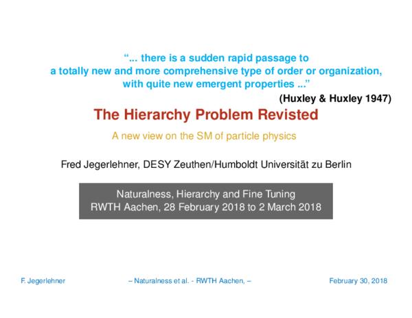 (PDF) The Hierarchy Problem Revisted : A new view on the SM of particle ...