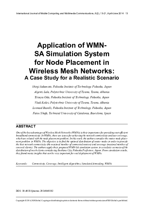 (PDF) Application of WMN-SA Simulation System for Node Placement in Wireless Mesh Networks