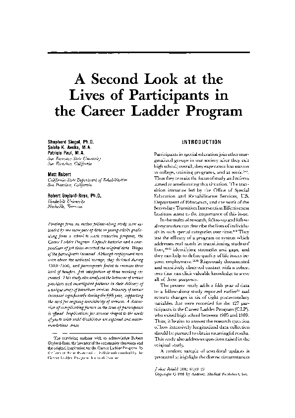 (PDF) A Second Look at the Lives of Participants in the Career Ladder ...