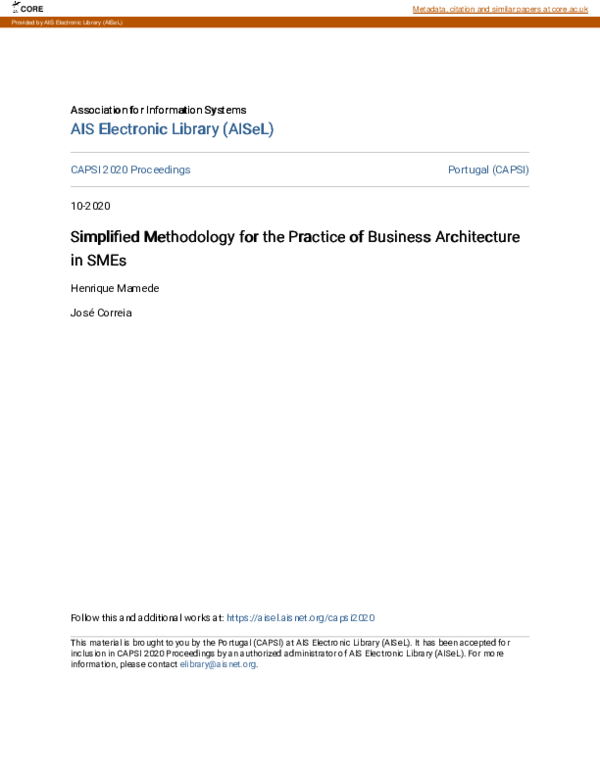 (PDF) Simplified Methodology for the Practice of Business Architecture in SMEs