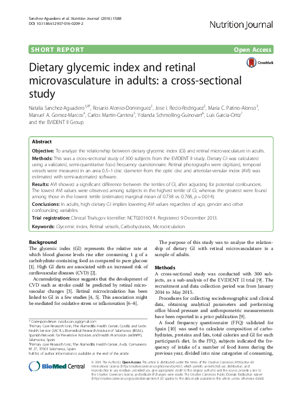 (PDF) Dietary glycemic index and retinal microvasculature in adults: a ...