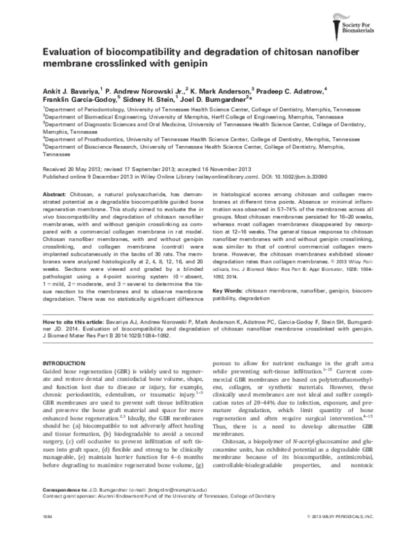 (PDF) Evaluation of biocompatibility and degradation of chitosan nanofiber membrane crosslinked ...