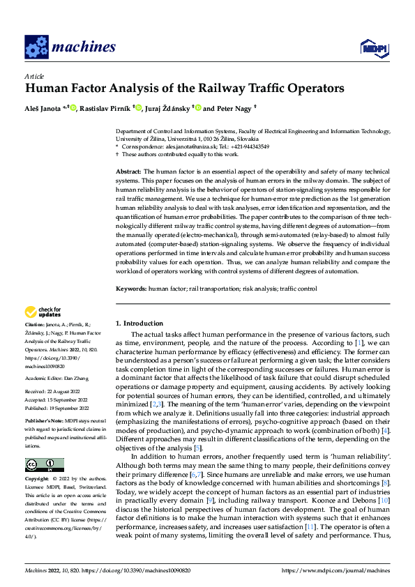 (PDF) Human Factor Analysis of the Railway Traffic Operators
