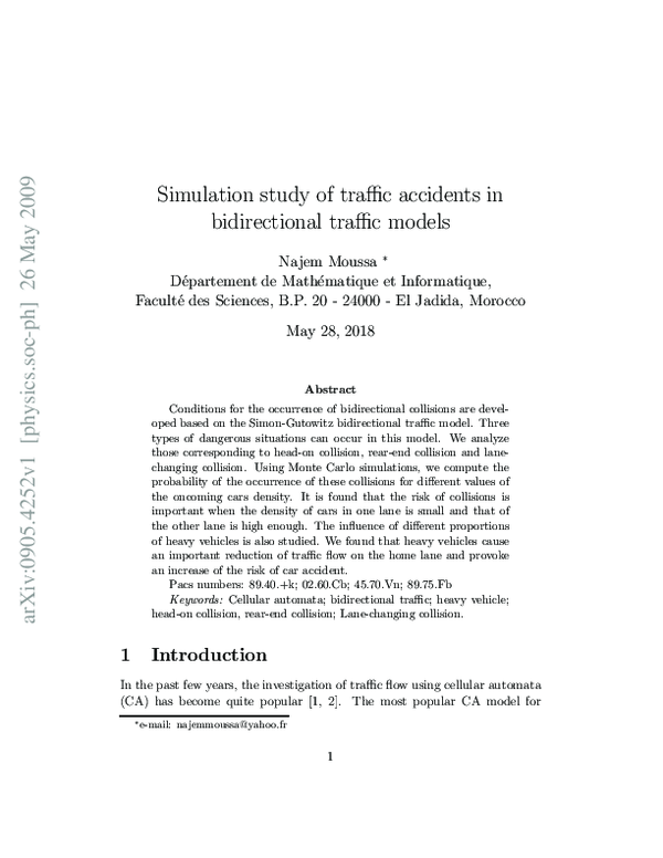 (PDF) Simulation Study of Traffic Accidents in Bidirectional Traffic Models