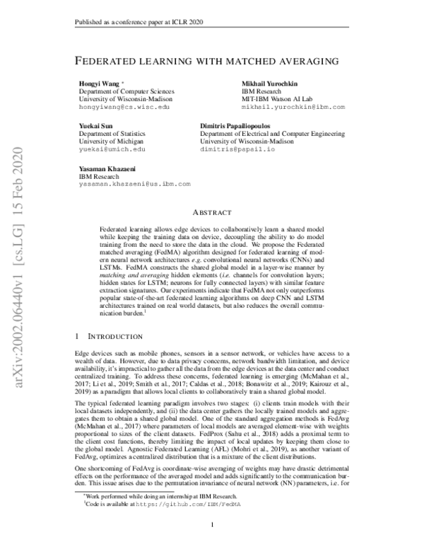 (PDF) Federated Learning with Matched Averaging (PDF) Federated Learning with Matched Averaging
