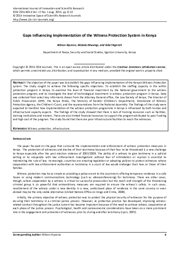 (PDF) Gaps Influencing Implementation of the Witness Protection System in Kenya
