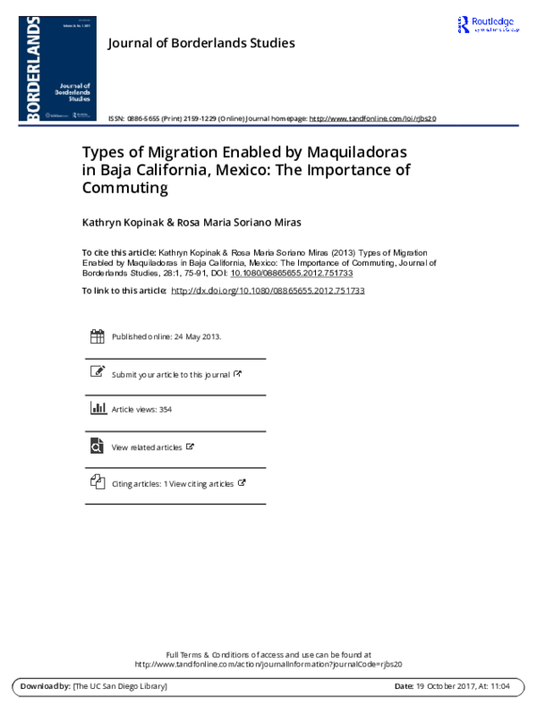(PDF) Types of Migration Enabled by Maquiladoras in Baja California, Mexico: The Importance of ...