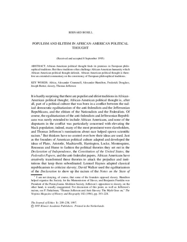 (PDF) Populism and Elitism in African-American Political Thought