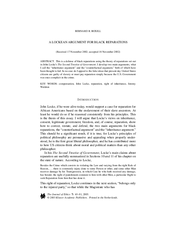 (PDF) A Lockean Argument for Black Reparations