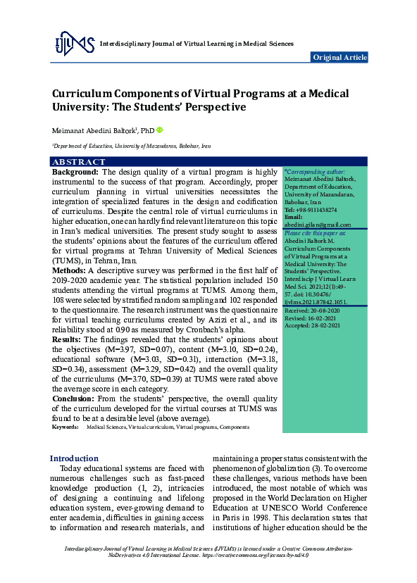(PDF) Curriculum Components of Virtual Programs at a Medical University ...