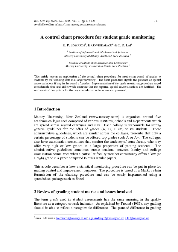 (PDF) A control chart procedure for monitoring university student grading