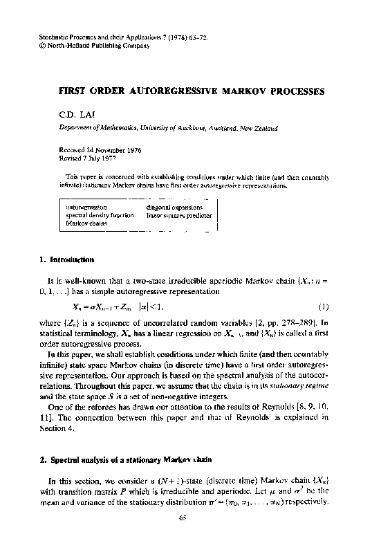 (PDF) First order autoregressive markov processes