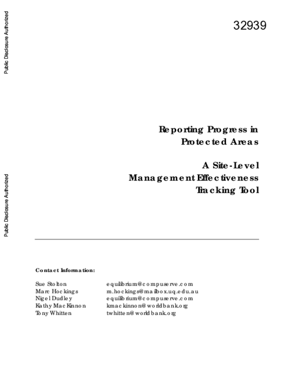 (PDF) Reporting progress in protected areas: a site-level management effectiveness tracking tool