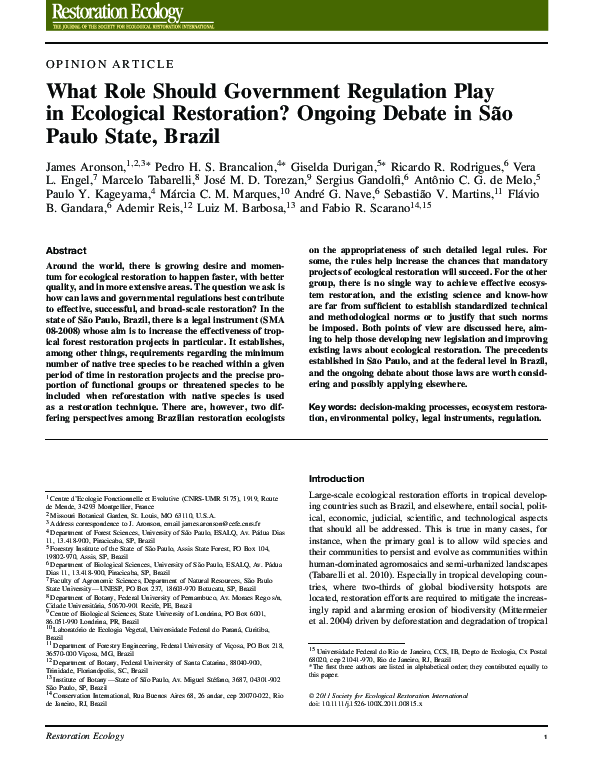 (PDF) What Role Should Government Regulation Play in Ecological ...
