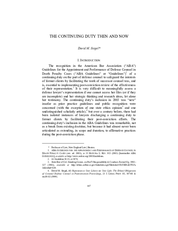 (PDF) The Continuing Duty Then and Now