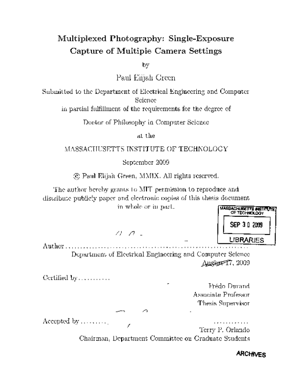 (PDF) Multiplexed photography: single-exposure capture of multiple camera settings