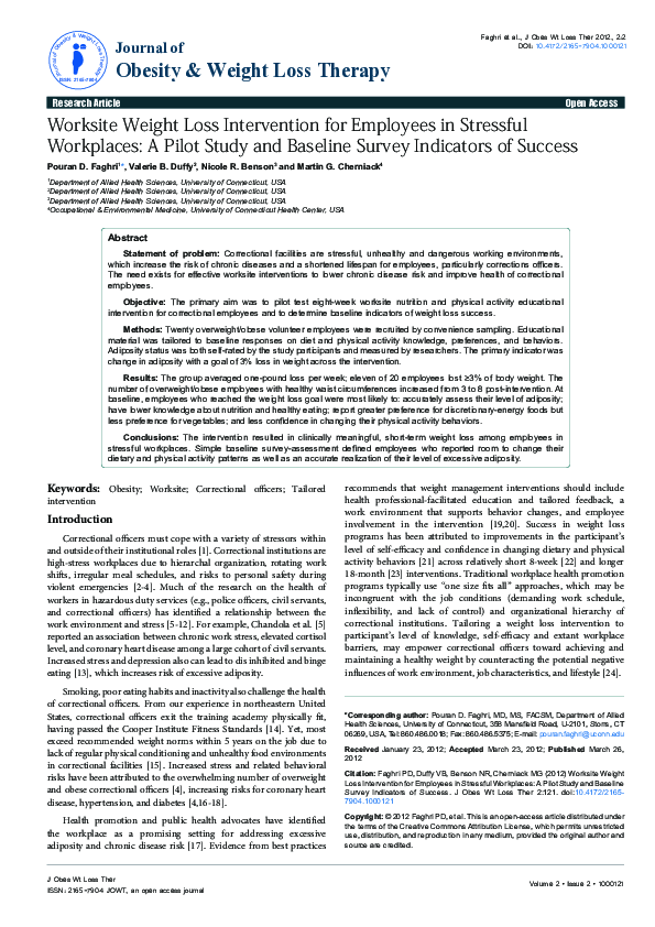 (PDF) Worksite Weight Loss Intervention for Employees in Stressful ...