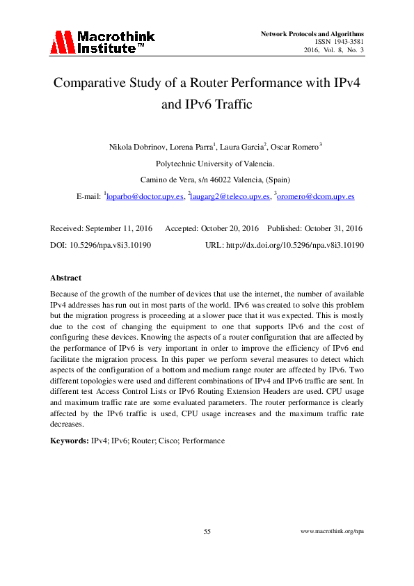 (PDF) Comparative Study of a Router Performance with IPv4 and IPv6 ...