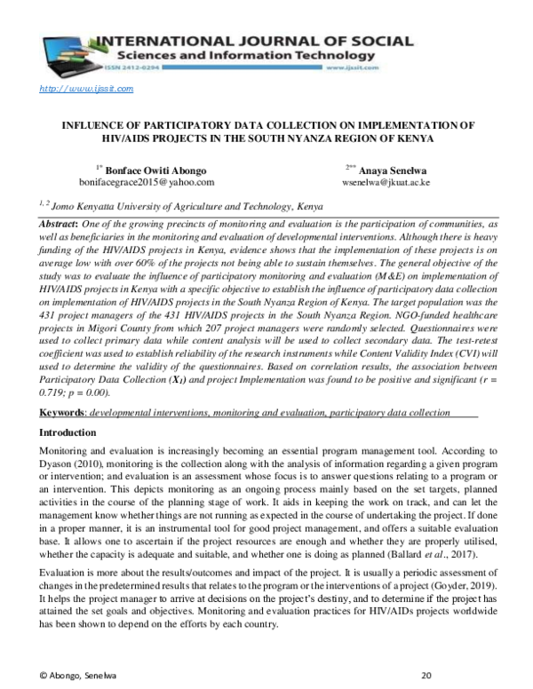 (PDF) INFLUENCE OF PARTICIPATORY DATA COLLECTION ON IMPLEMENTATION OF ...