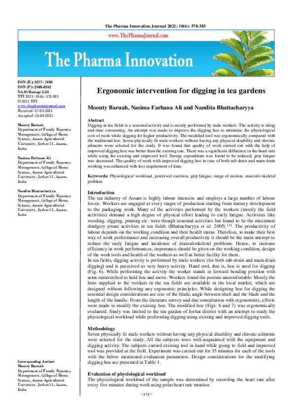 (PDF) Ergonomic intervention for digging in tea gardens