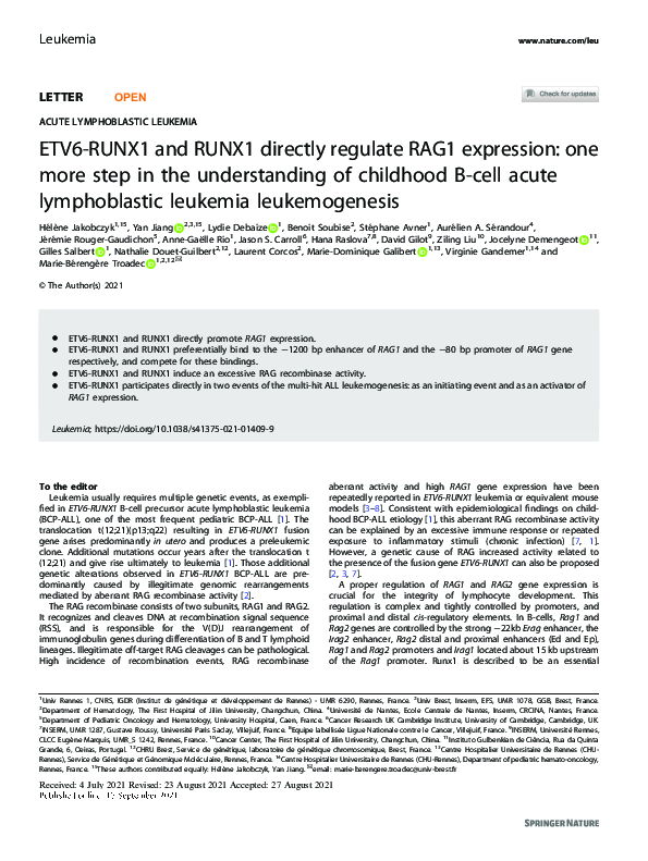 Pdf Etv6 Runx1 And Runx1 Directly Regulate Rag1 Expression One More 3679