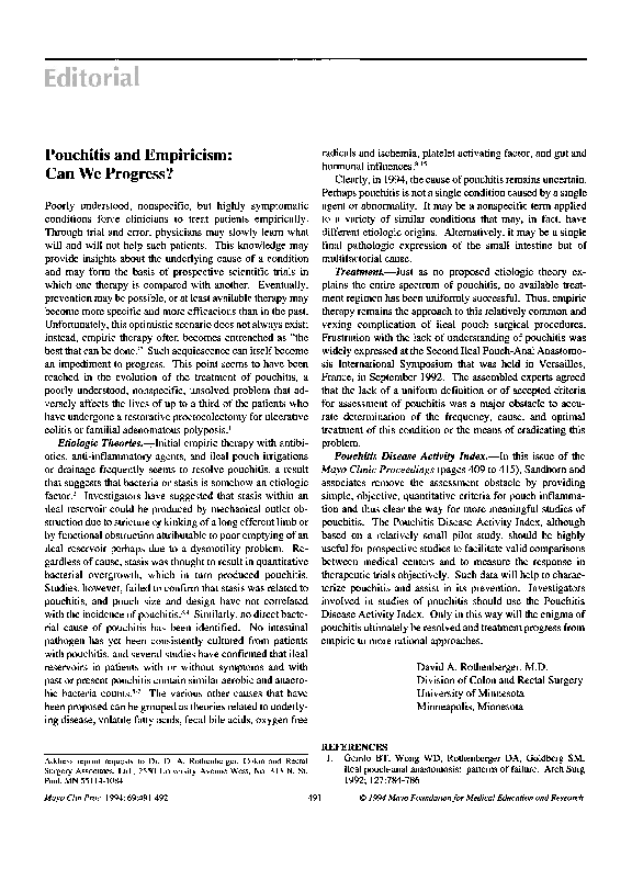(PDF) Pouchitis and Empiricism: Can We Progress? | David Rothenberger MD - Academia.edu