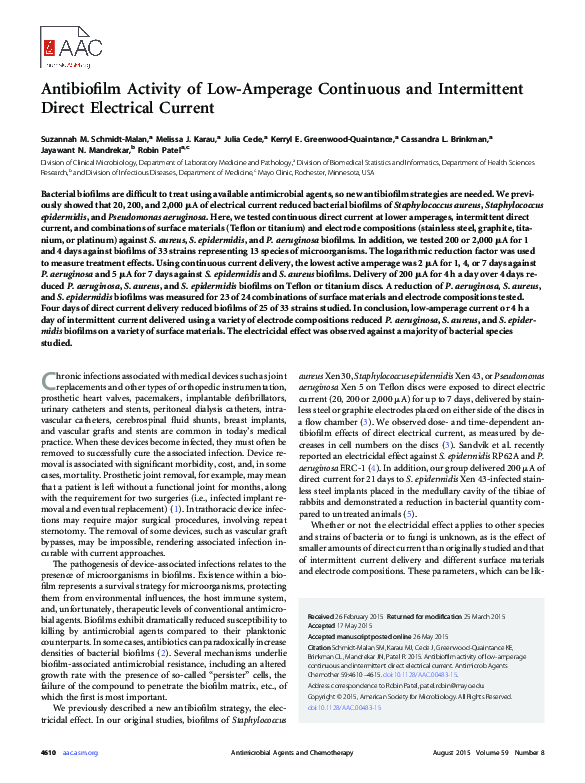 (PDF) Antibiofilm Activity of Low-Amperage Continuous and Intermittent ...